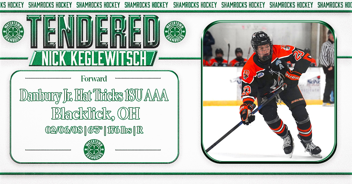 Shamrocks Sign Nick Keglewitsch to 2026-27 Tender Agreement - Watertown ...