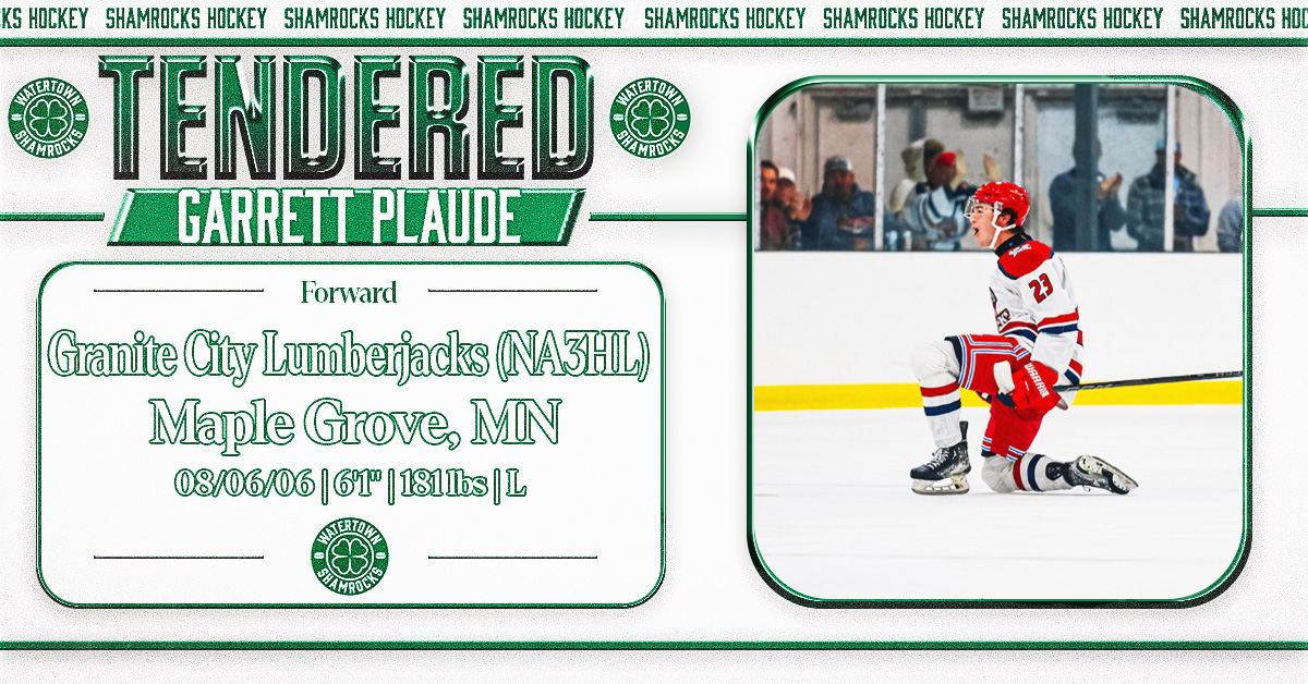 Shamrocks Sign Garrett Plaude to Tender Agreement - Watertown Shamrocks